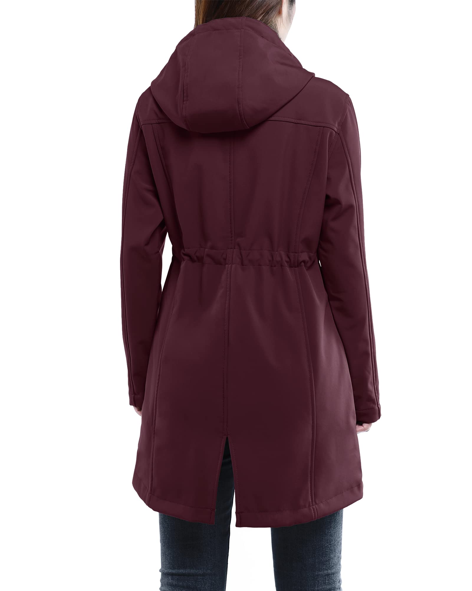 33,000ft Women's Softshell Long Jacket with Hood Fleece Lined Windproof Warm up Waterproof Windbreaker