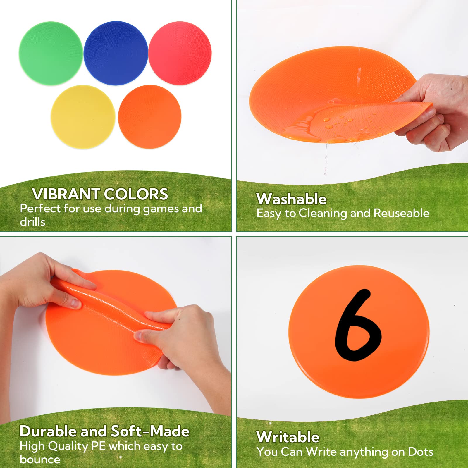 WUSHUANG 10 Inch Poly Vinyl Spot Markers- Non Slip Rubber Agility Markers Flat Field Cones Floor Dots-for Exercise Drills, Sports, Games, Speed Agility Training -10 Pcs