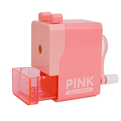 Manual Pencil Sharpener Hand Crank Pencil Sharpener for School,Classroom,Office,Time-Saving and Portable,Kid Friendly(Pink, Manual)
