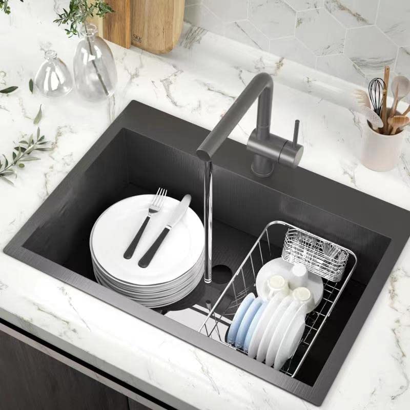 Sink Dish Drying Rack, 304 Stainless Steel Rustproof Expandable Dish Drainer Organizer with Stainless Steel Silverware Holder Over Inside Sink-Adjustable 14.96" to 20.59" (Maximium 7 Upright Dishes )