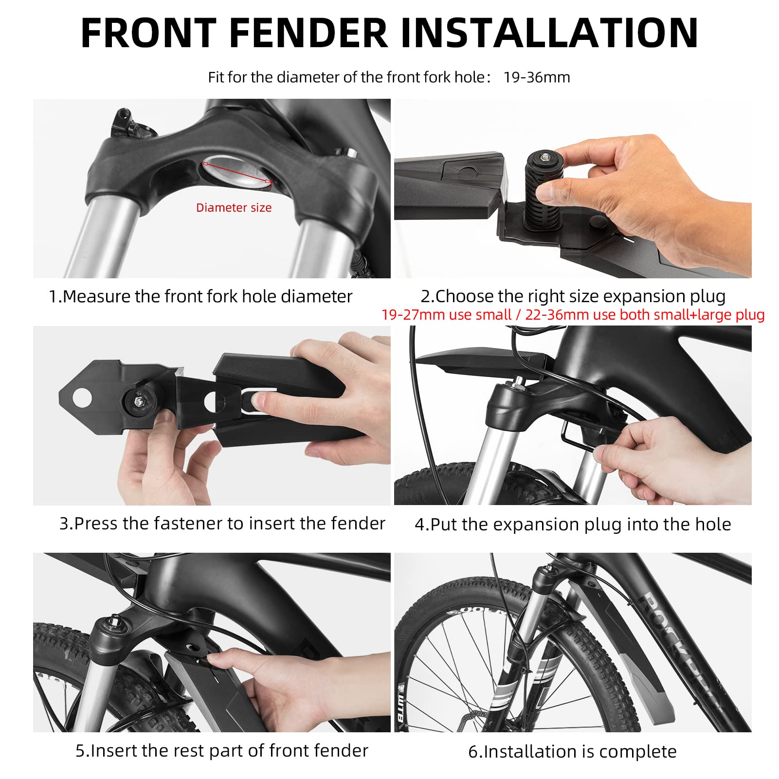 ROCKBROS Bike Fender Adjustable MTB Mudguard Front/Rear Fender Cycling Fenders Set Protector Bike Guards