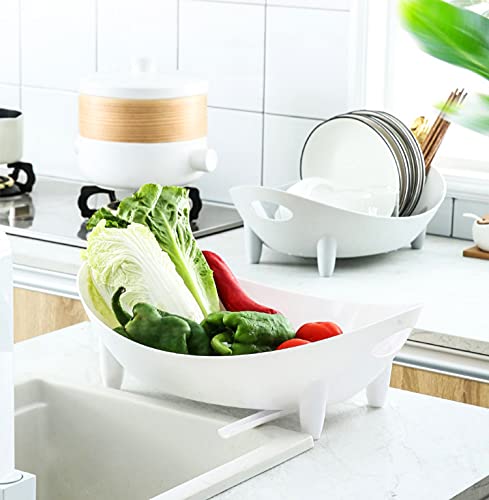 SERENITA Dish Drying Rack. Oval Compact Size Drainer with Utensil Holder. Kitchen Counter Cabinet (White 16.5")