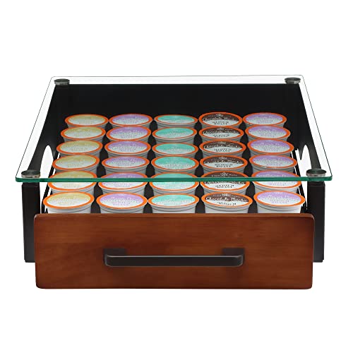 K Cup Storage Drawer Under Brewer by Saratoga Home - K Pod Holder for K Cups Compatible for Keurig Coffee Pod Holder, K Cup Organizer Drawer With Solid Steel and Real Wood, K Cup Holders for Counter