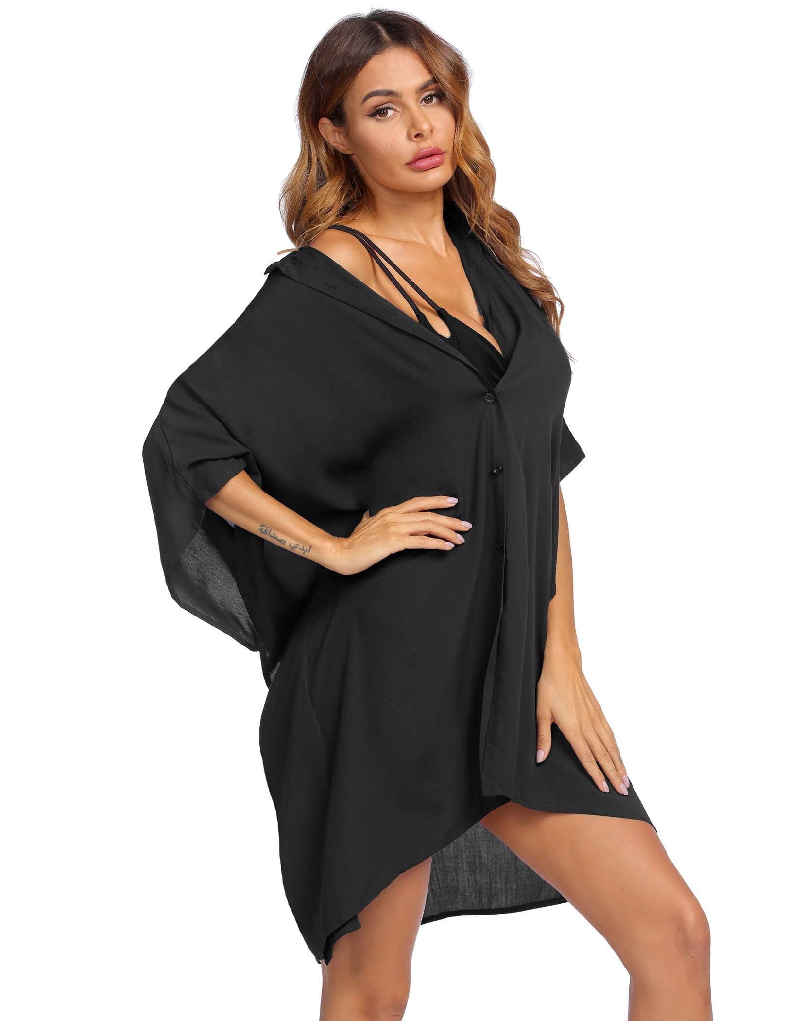 Ekouaer Women's Cover Up Button Down Coverup Shirt Bathing Suit Cover up Beachwear,Small