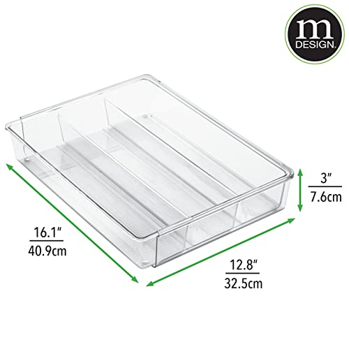 mDesign Plastic Adjustable/Expandable Divided Drawer Storage Organizer with 4 Compartments for Kitchen Pantry, Cupboard, Cabinet, Hold Silverware, Utensils, Cutlery - Ligne Collection - Clear