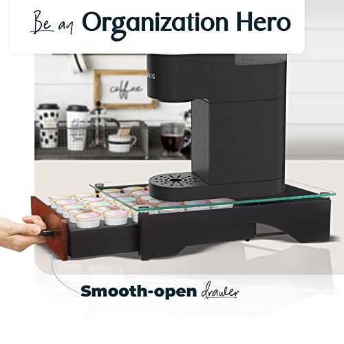 K Cup Storage Drawer Under Brewer by Saratoga Home - K Pod Holder for K Cups Compatible for Keurig Coffee Pod Holder, K Cup Organizer Drawer With Solid Steel and Real Wood, K Cup Holders for Counter