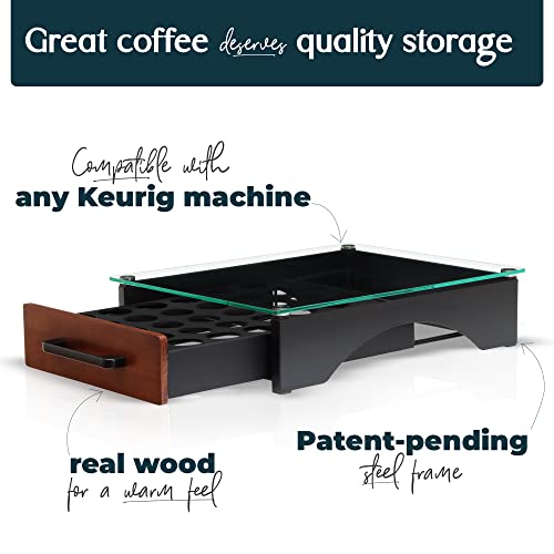 K Cup Storage Drawer Under Brewer by Saratoga Home - K Pod Holder for K Cups Compatible for Keurig Coffee Pod Holder, K Cup Organizer Drawer With Solid Steel and Real Wood, K Cup Holders for Counter