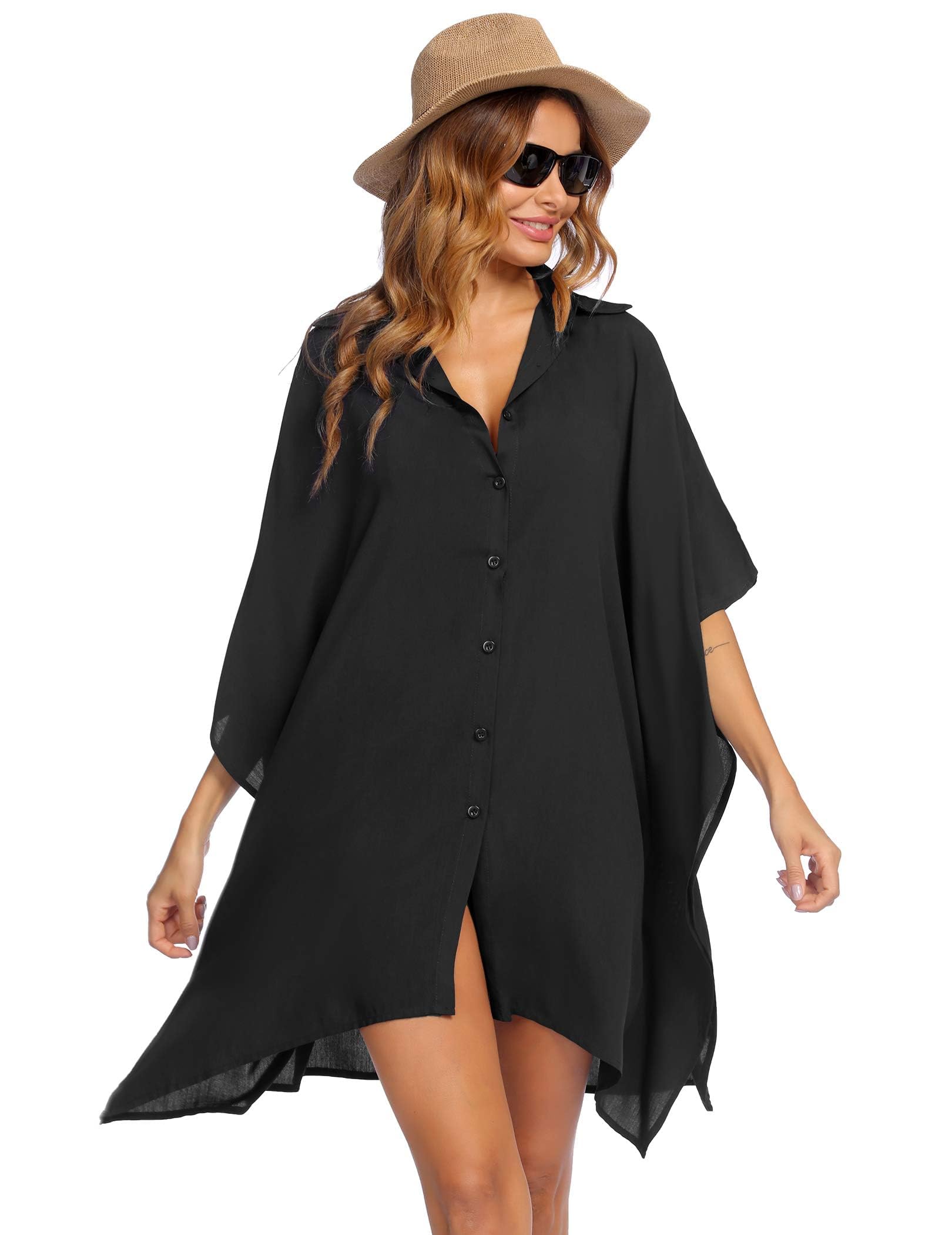 Ekouaer Women's Cover Up Button Down Coverup Shirt Bathing Suit Cover up Beachwear,Small