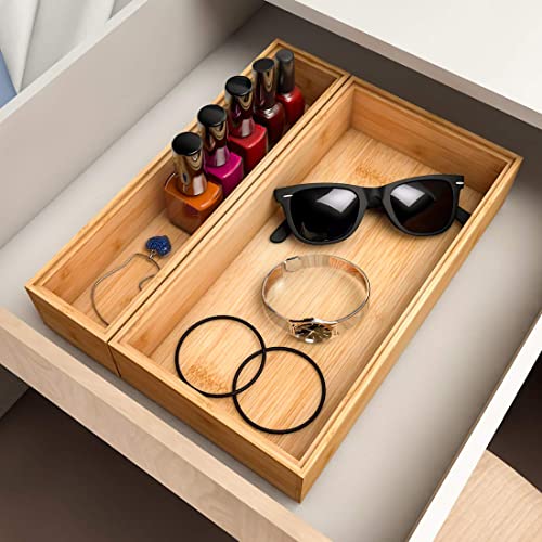 Drawer Organizer Bamboo Storage Box - Kitchen Bathroom Desk Wood Stackable Tray 12x3x2.5inch