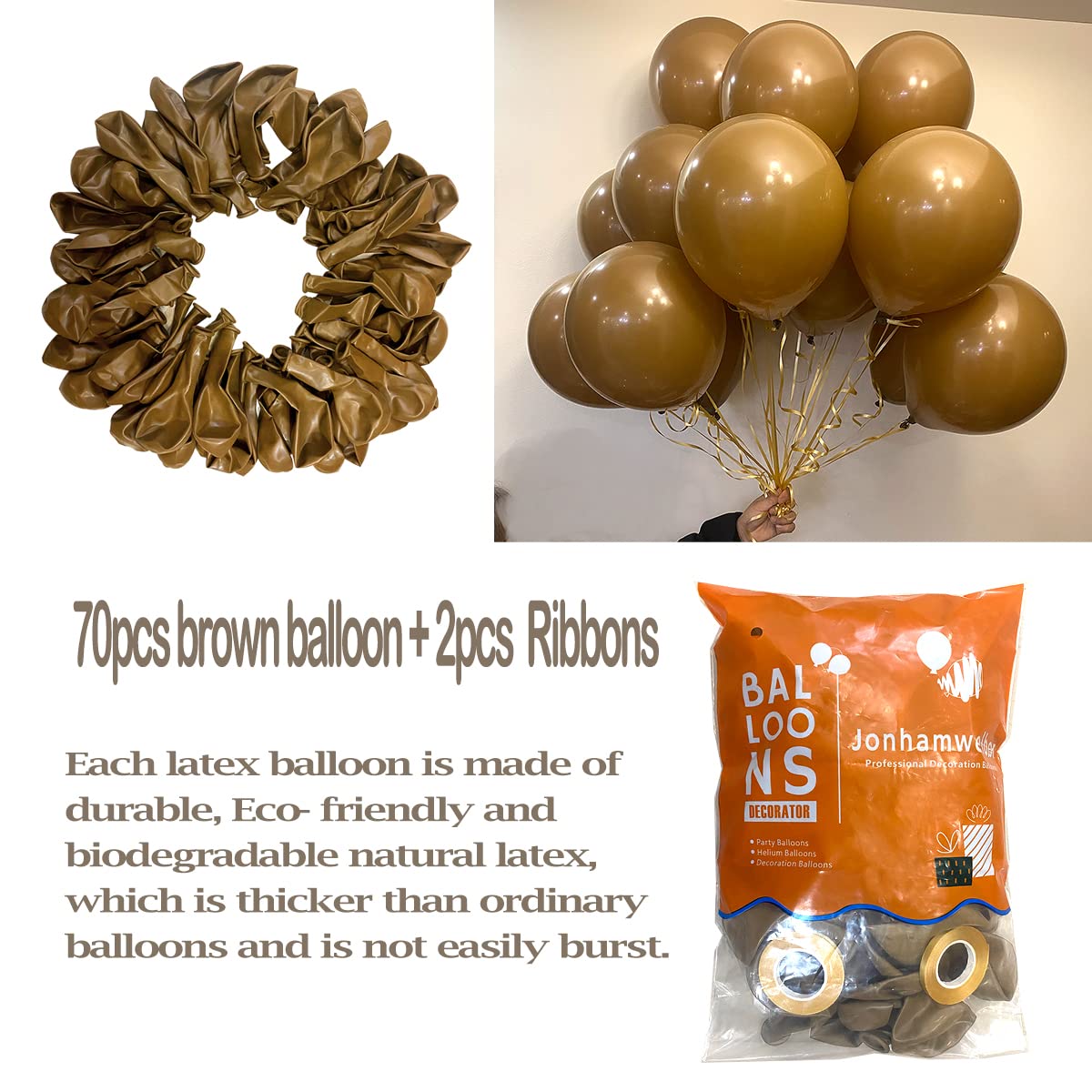 Jonhamwelbor Light Brown Balloons 12 inch 100 Pack Coffee Brown Matte Mocha Caramel Helium Latex Balloons for Birthday Baby Shower Wedding Decorations