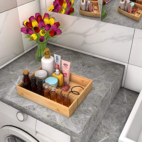 Drawer Organizer Bamboo Storage Box - Kitchen Bathroom Desk Wood Stackable Tray 12x3x2.5inch