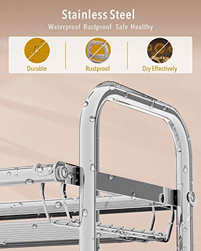Ace Teah Over The Sink Dish Drying Rack 2-Tier Large Over Sink Dish Rack for Kitchen Organizer, Above Sink Dish Drainer Stainless Steel with Utensil Holder Hooks, Silver