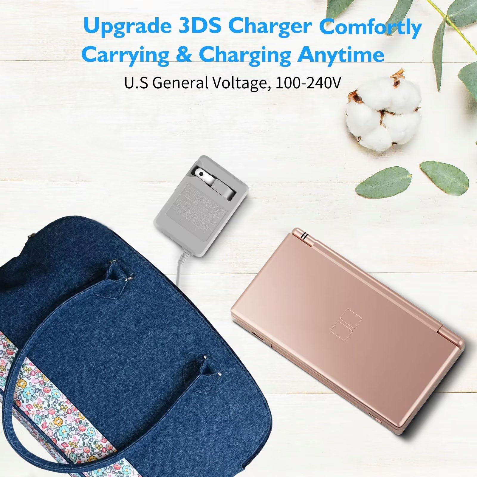 FIOTOK 3DS Charger, 3DS Charger Compatible with Nintendo 3DS/ New 3DS XL/DSi/DSi XL/2DS/ 2DS XL Wall Plug Adapter (100-240v)
