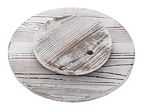 TOPZEA 13 Inch Wood Lazy Susan Turntable, Rotating Vintage Rustic Kitchen Turntable Tray for Pantry Cabinet Table Counter Top, White