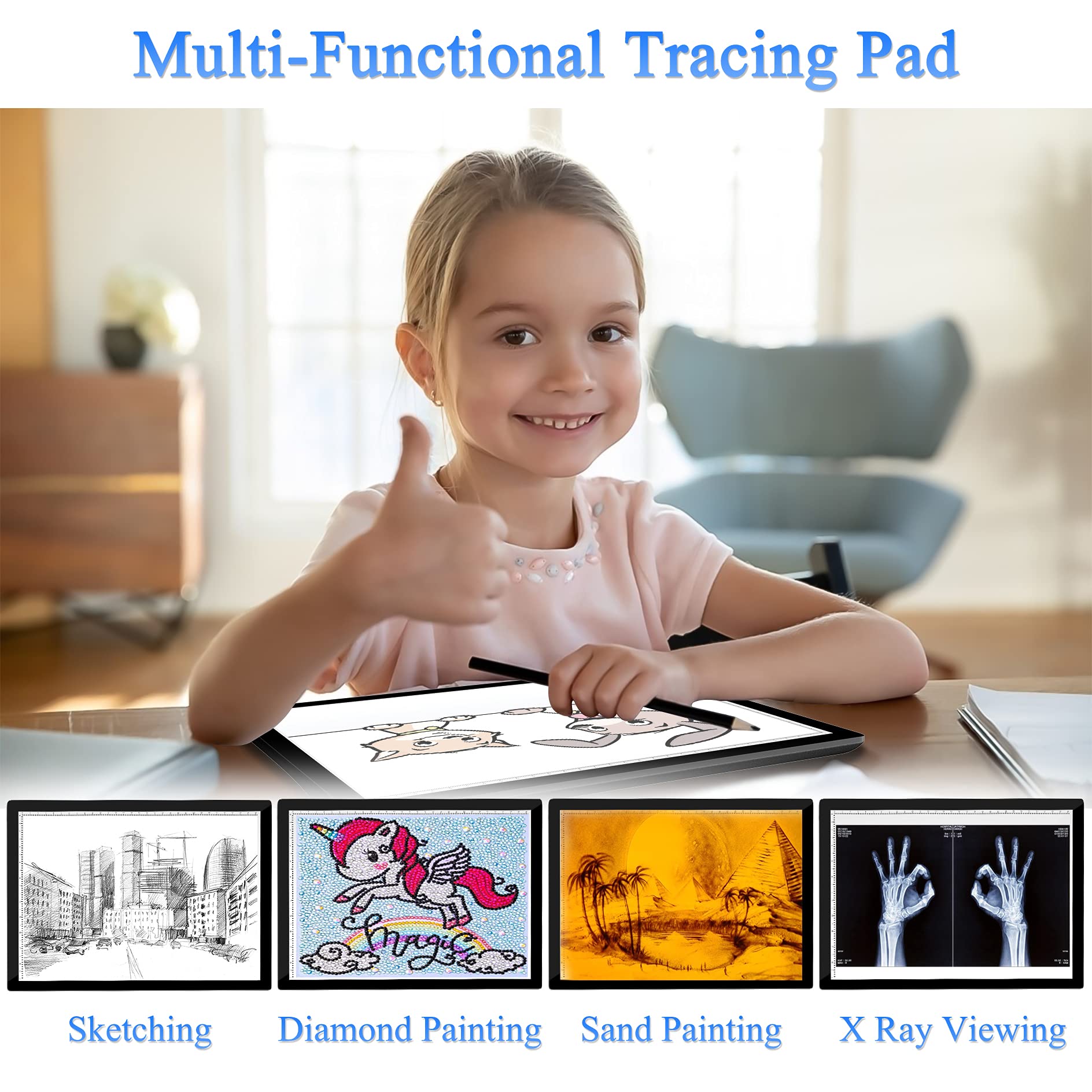 Rechargeable Light Box for Tracing Board Portable Cordless Light Pad Drawing A4 LED Trace Lights, Golspark Wireless Battery Operated Copy Board Dimmable Black Diamond Painting Sketch