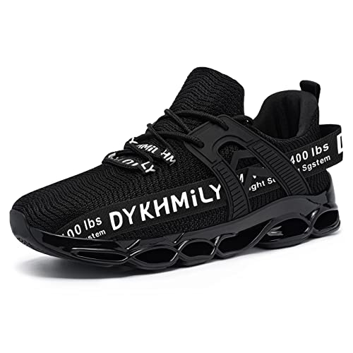 DYKHMATE Steel Toe Shoes for Men Women Lightweight Fashion Safety Sneakers Breathable Comfortable Safety Toe Slip On Tennis Shoes for Work (9, Black White)
