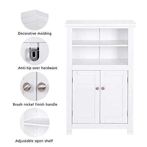 Spirich Bathroom Storage Cabinet, Floor Wood Cabinet with Doors and Adjustable Shelves, Freestanding Entryway Cabinet Organizer (White)