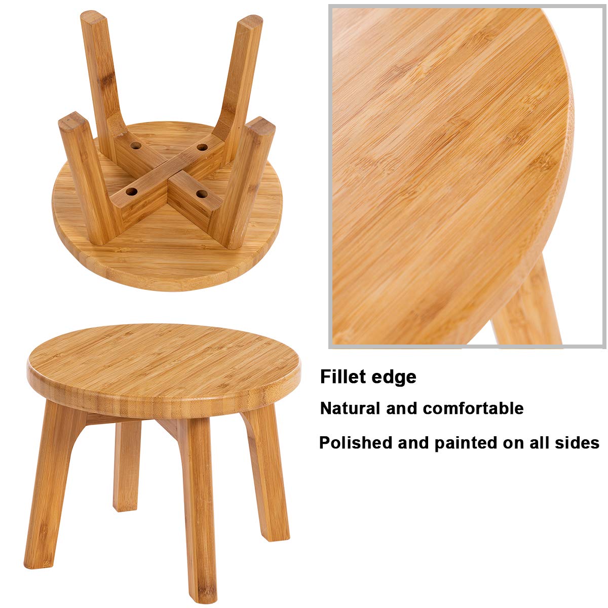 GOBAM Bamboo Step Stool, 11.8 inches - Sturdy Foot Stool for Adults, Kids Stool, Portable Wooden Stool for Kitchen, Bathroom, Bedroom, or Toy Room - 300 lbs Capacity