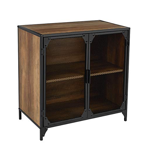MELLCOM Buffet Cabinet, Industrial Liquor Cabinet with Metal Mesh 2 Doors, Wooden Freestanding Storage Cabinet for Home, Living Room and Kitchen, Brown