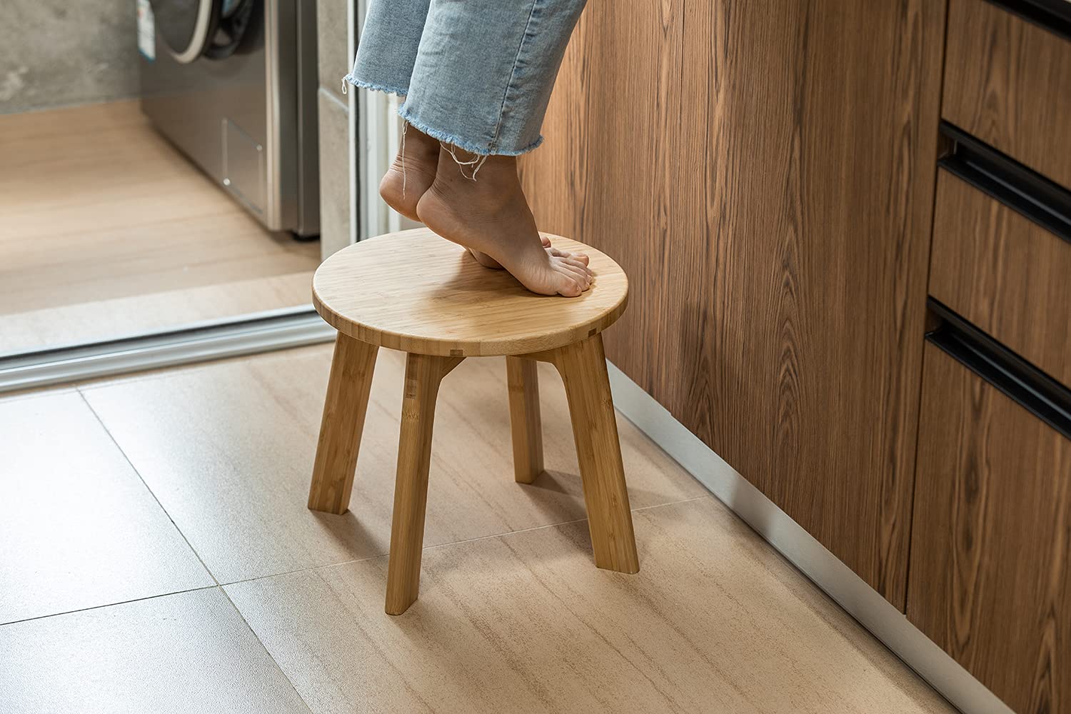 GOBAM Bamboo Step Stool, 11.8 inches - Sturdy Foot Stool for Adults, Kids Stool, Portable Wooden Stool for Kitchen, Bathroom, Bedroom, or Toy Room - 300 lbs Capacity