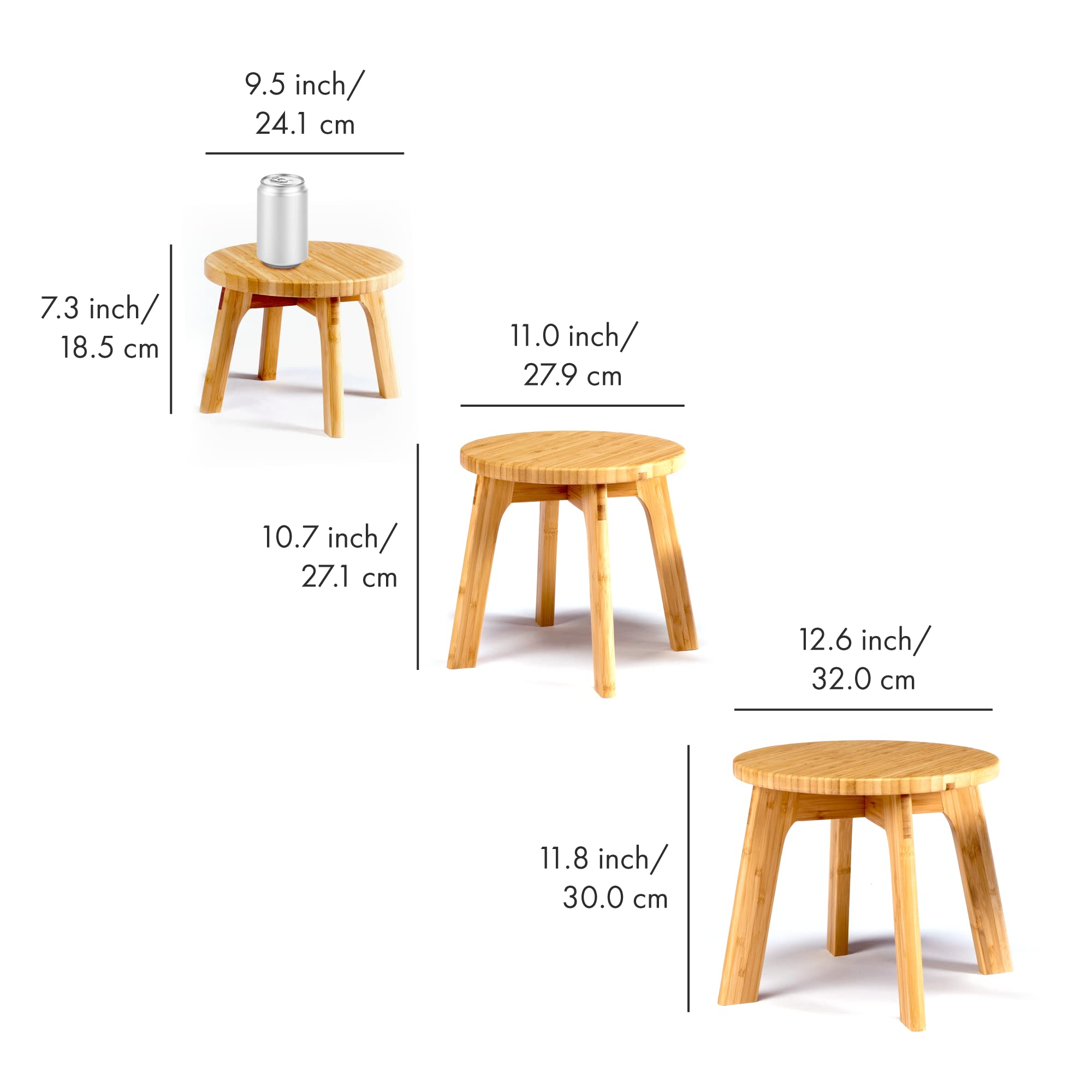 GOBAM Bamboo Step Stool, 11.8 inches - Sturdy Foot Stool for Adults, Kids Stool, Portable Wooden Stool for Kitchen, Bathroom, Bedroom, or Toy Room - 300 lbs Capacity