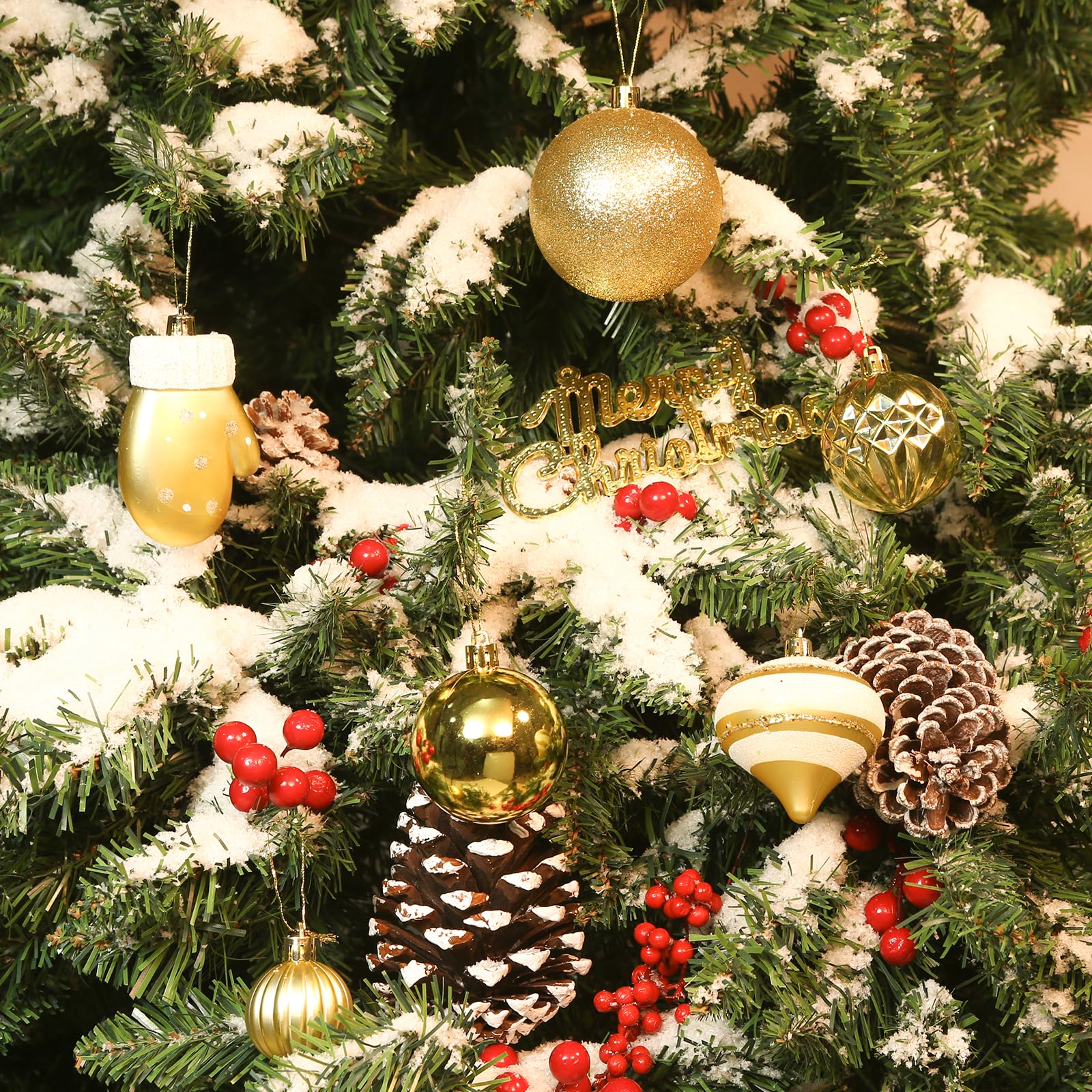 AMS 81ct Christmas Ball Ornaments Holiday Tree Decorations in a Reusable Hand-Help Gift Box for Xmas Tree Decor(Gold)