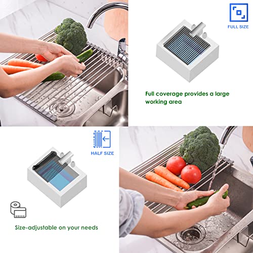 Tomorotec Roll Up Dish Drying Rack Over The Sink Grey Large Dish Drying Rack Rolling Foldable Collapsible SUS304 Stainless Steel Multipurpose Dish Drainer for Kitchen Counter (17.8”x15.7”)