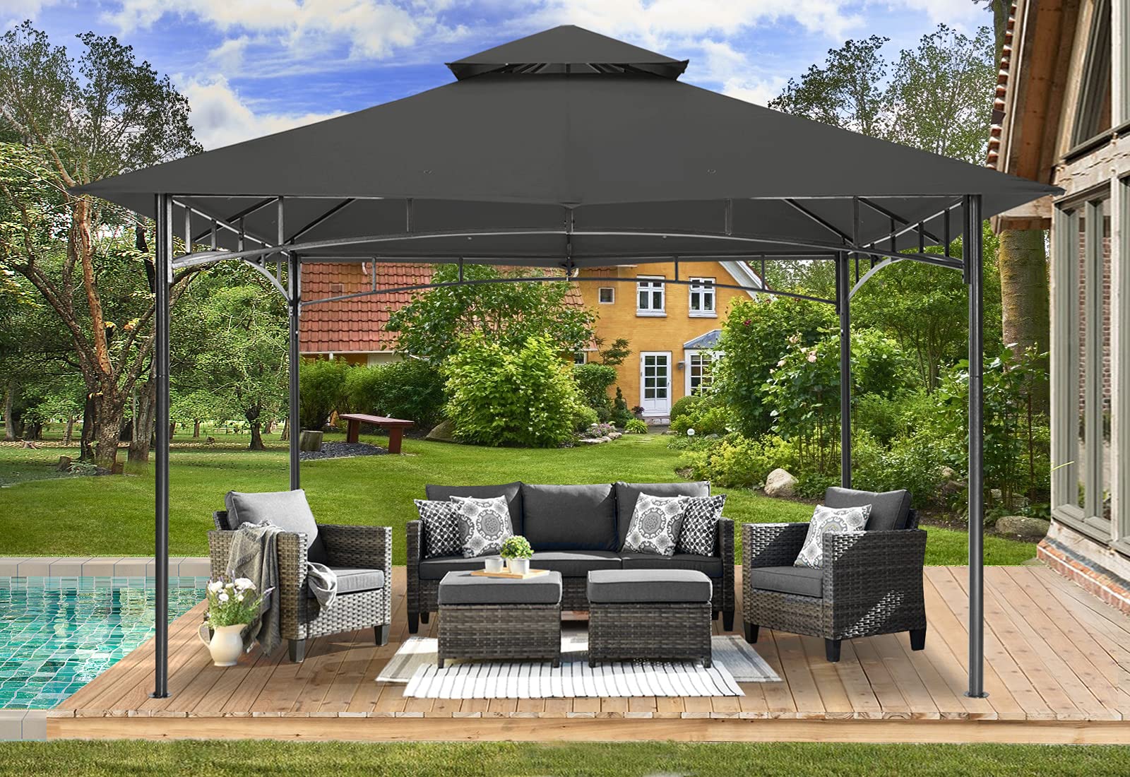 MASTERCANOPY Outdoor Garden Gazebo for Patios with Stable Steel Frame(10x12, Dark Gray)