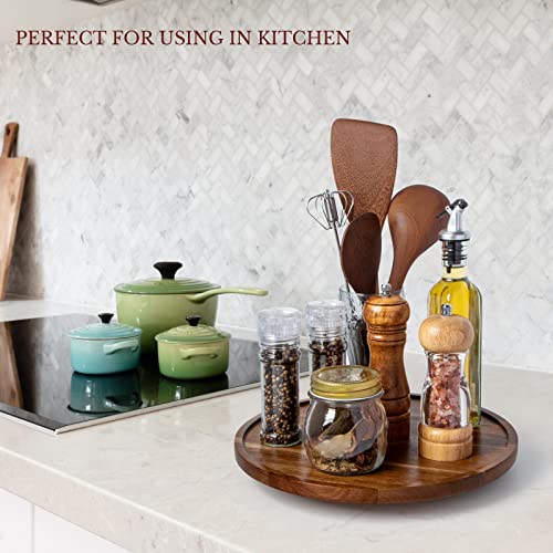 ANBOXIT Lazy Susan Organizer for Table, 12 Inch Wooden Lazy Susan Turntable for Cabinet, Acacia Wood Turntable Kitchen Spice Rack (1 Pack)