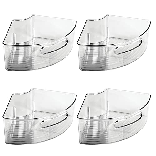 mDesign Plastic Lazy Susan Cabinet Storage Bin with Front Handle for Kitchen Countertop, Pantry, Shelf, Fridge Organization - Hold Food, Drinks, Snacks, Fruit, Vegetables - 4 Pack - Smoke Gray