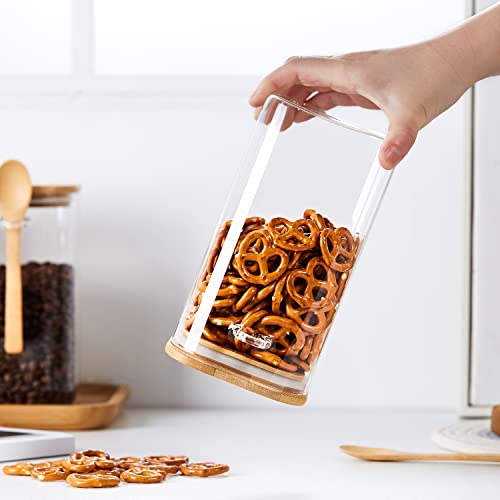 Unbreakable Glass Jars,1400ml/47oz Glass Kitchen Canisters Set of 2 with Airtight Bamboo Lid and Spoon,Glass Food Storage Containers for Coffee Beans, Flour, Sugar, Cookie,Pasta,Tea Leaf and More