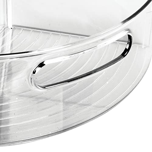 mDesign Plastic Lazy Susan Cabinet Storage Bin with Front Handle for Kitchen Countertop, Pantry, Shelf, Fridge Organization - Hold Food, Drinks, Snacks, Fruit, Vegetables - 4 Pack - Smoke Gray