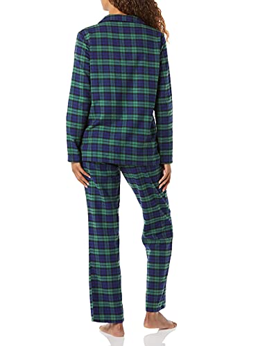 Amazon Essentials Women's Flannel Long-Sleeve Button Front Shirt and Pant Pajama Set, Cobalt Blue Green Blackwatch Plaid, XX-Large