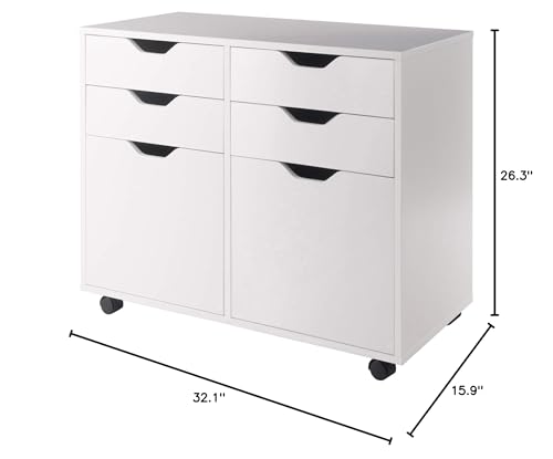Ergode Contemporary Art & Crafts Storage Cart, White Finish, 4 Easy-Glide Drawers, 2 Lower Cabinets, 6 Wheels with 2 Locking, 15.98" D x 32.13" W x 26.3" H