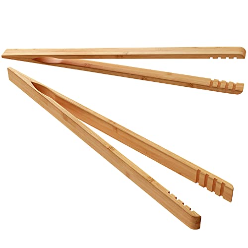 2 Pieces Bamboo Toast Tongs, 10.2 Inches Long Wood Toaster Tongs with Anti-slip Design, Tongs for Cooking with Cooking Oil Coating, Eco-friendly