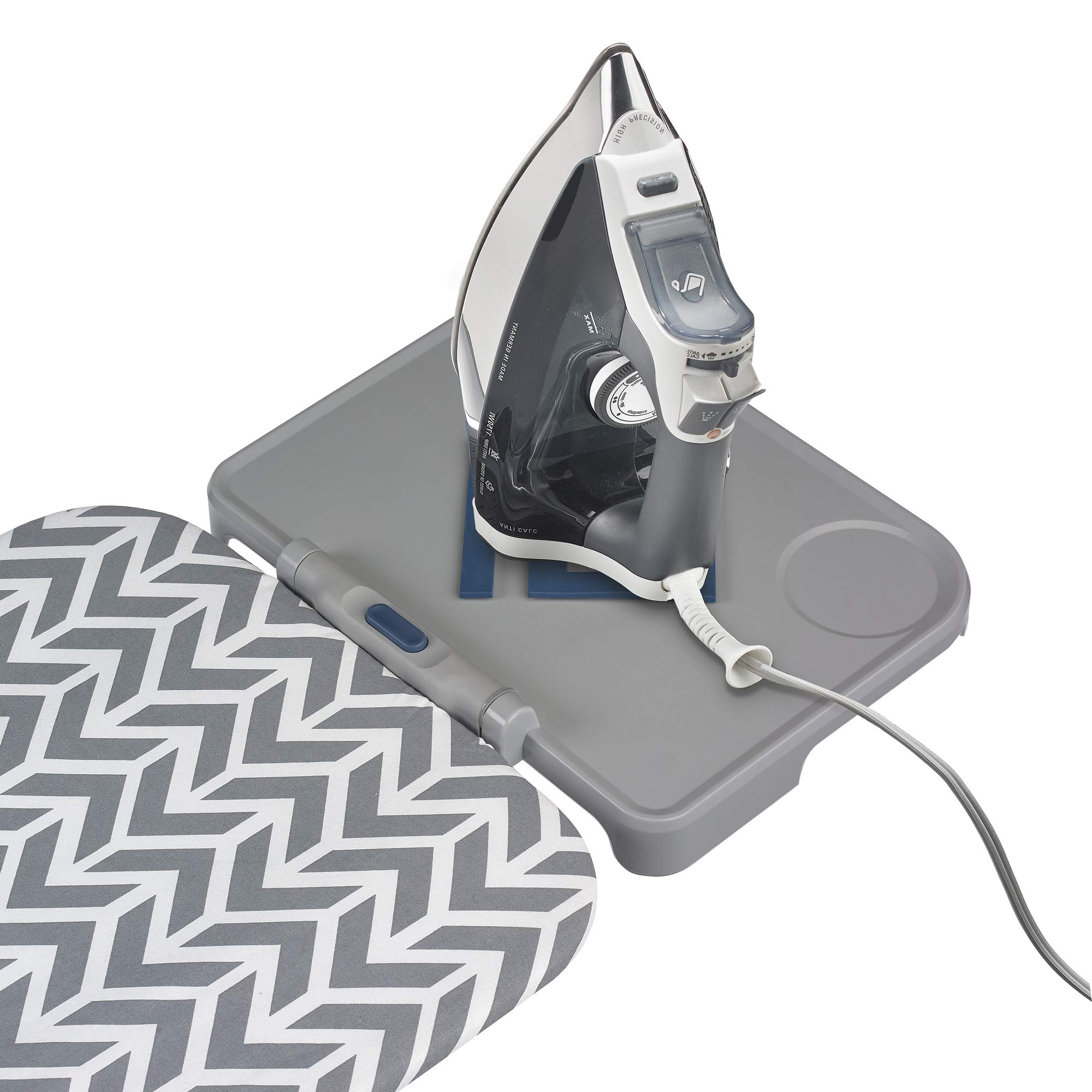 Polder Stowaway Ironing Board with 47 x 16.5-Inch Ironing Surface and Fold-Over Iron Rest with Storage
