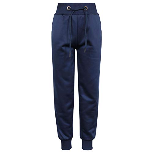 Kids Girls Boys Plain Tracksuit Hooded Sweat Hoodie Bottom Jog Suit Joggers 5-13 Navy
