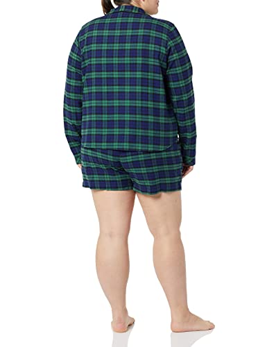 Amazon Essentials Women's Lightweight Woven Flannel Pajama Set with Shorts, Dark Green Navy Blackwatch Plaid, Small