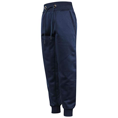 Kids Girls Boys Plain Tracksuit Hooded Sweat Hoodie Bottom Jog Suit Joggers 5-13 Navy