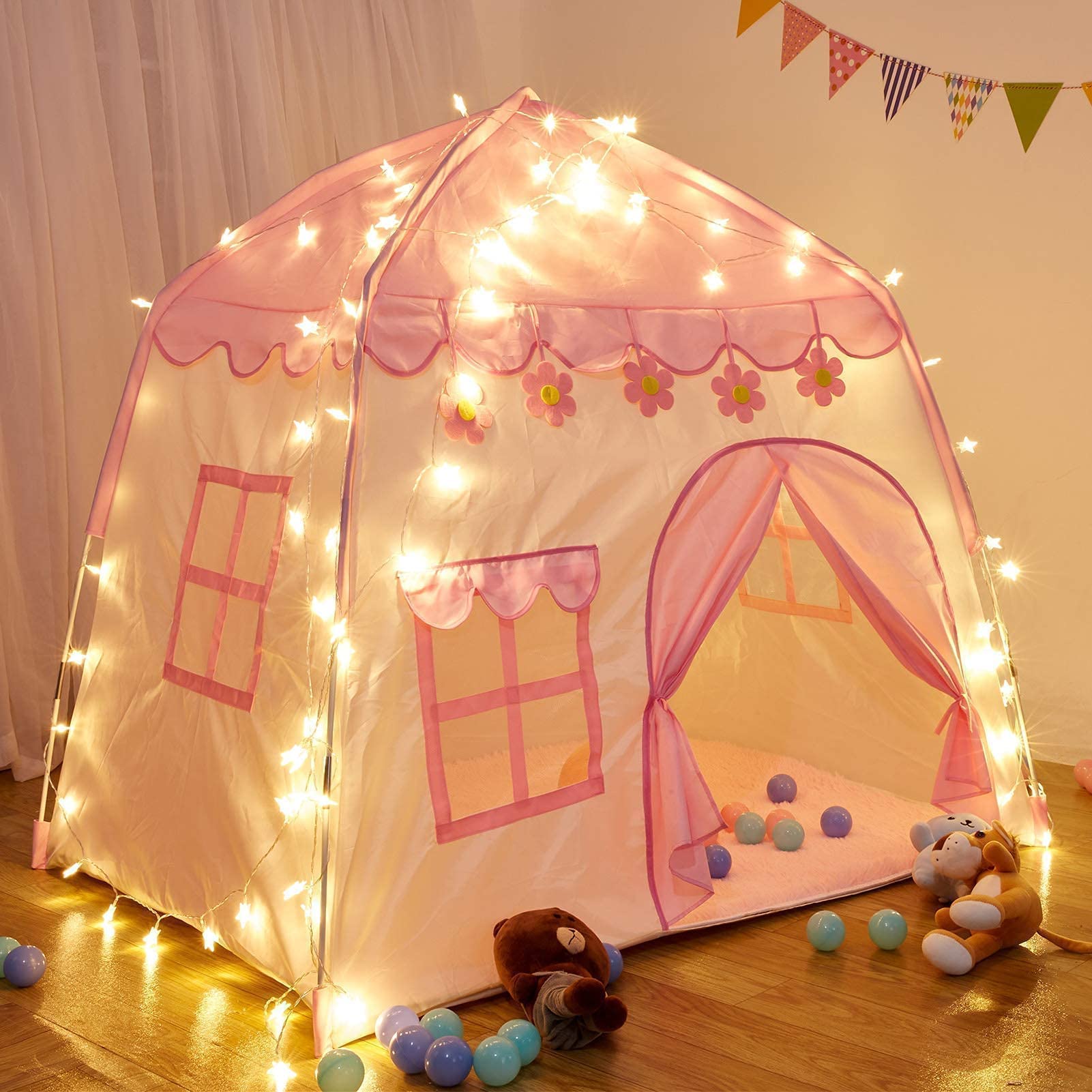TTLOJ Kids Play Tent and Rectangle Kids Rug Set, Pink Girls Tent, Pink mat