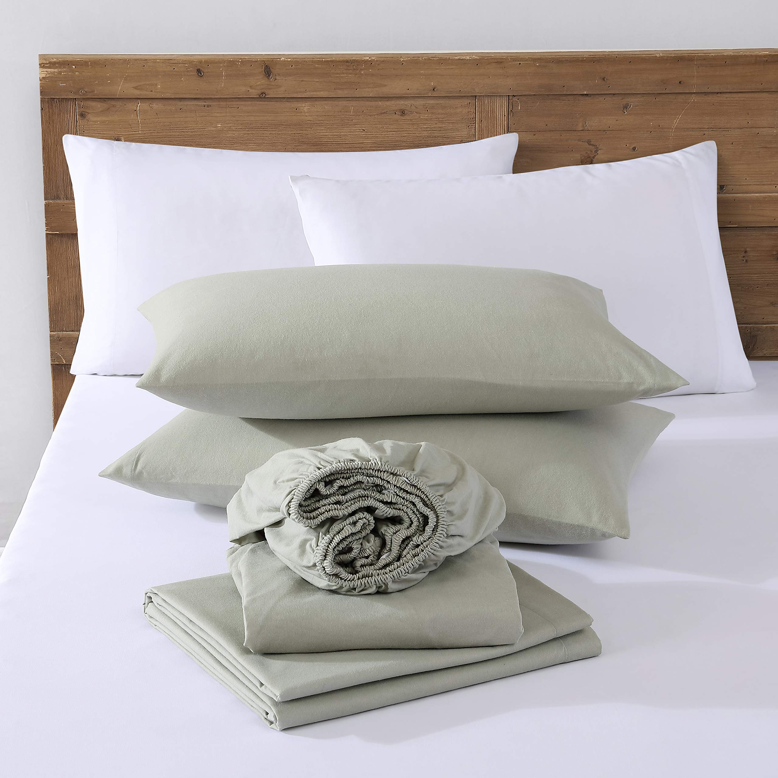 Eddie Bauer - Full Sheets, Cotton Flannel Bedding Set, Brushed for Extra Softness, Cozy Home Decor (Green, Full)