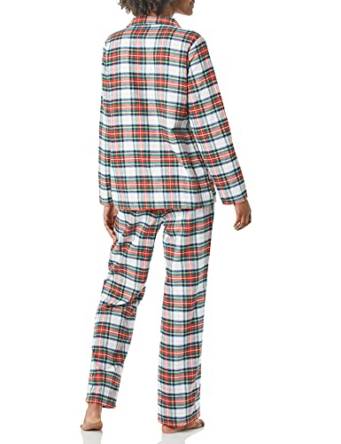 Amazon Essentials Women's Flannel Long-Sleeve Button Front Shirt and Pant Pajama Set, Red Tartan, Large