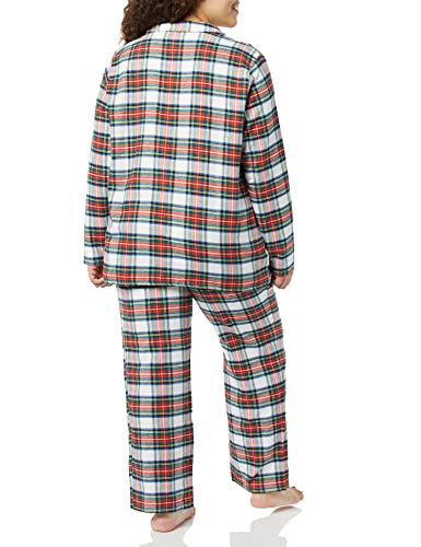 Amazon Essentials Women's Flannel Long-Sleeve Button Front Shirt and Pant Pajama Set, Red Tartan, Large
