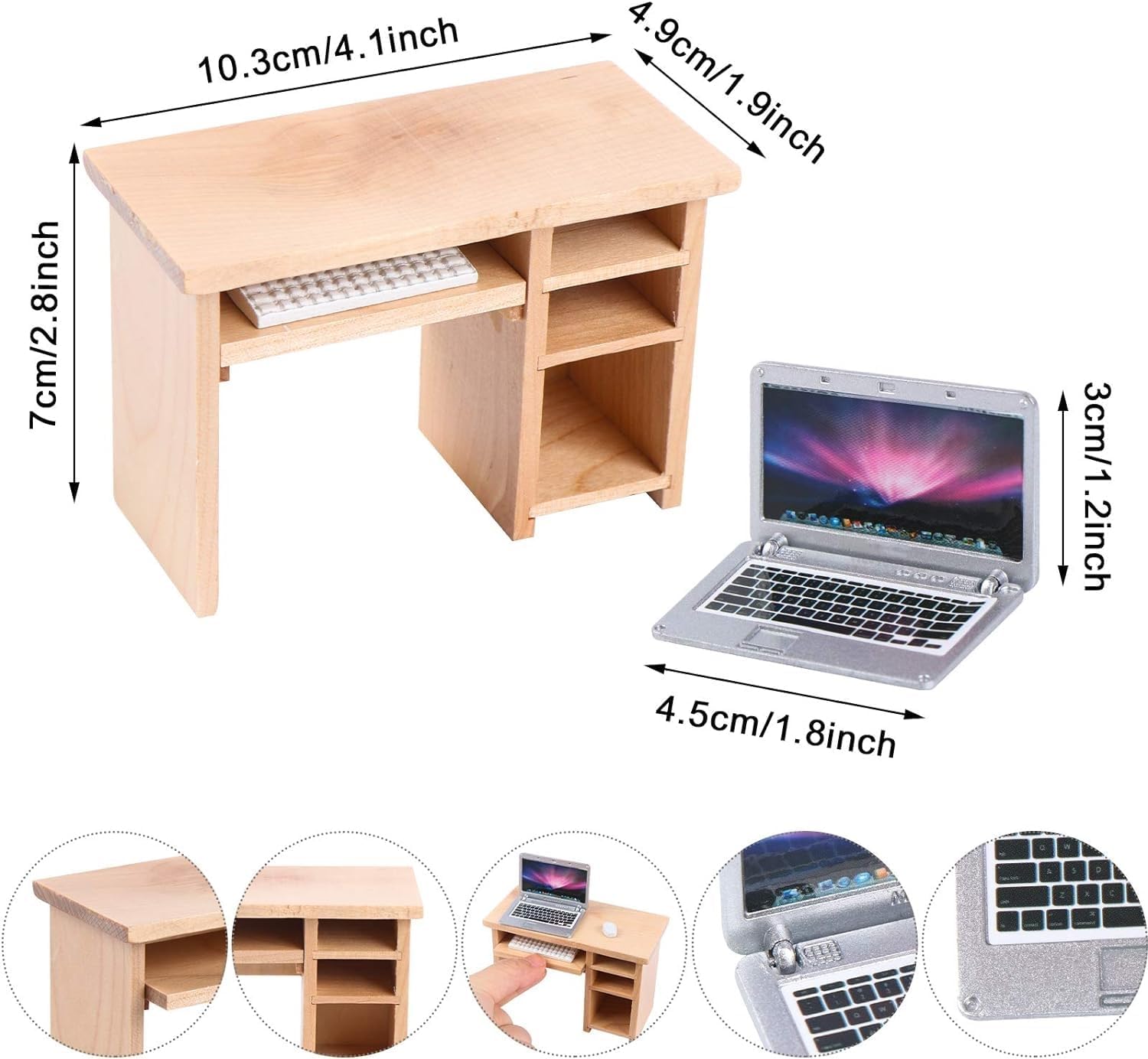 Dollhouse Miniature Laptop Computer and Office Table Doll House Simulation Notebook Accessories for Doll 1/6 1/12 Miniatures Pretend Play
