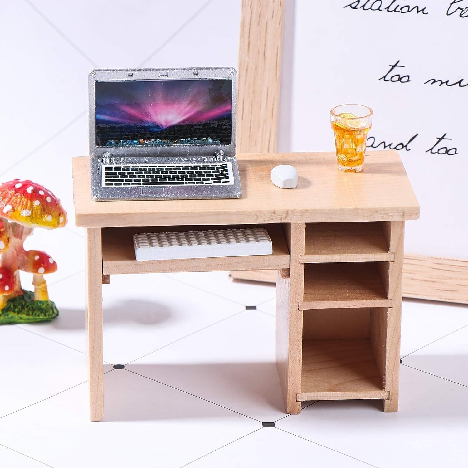 Dollhouse Miniature Laptop Computer and Office Table Doll House Simulation Notebook Accessories for Doll 1/6 1/12 Miniatures Pretend Play