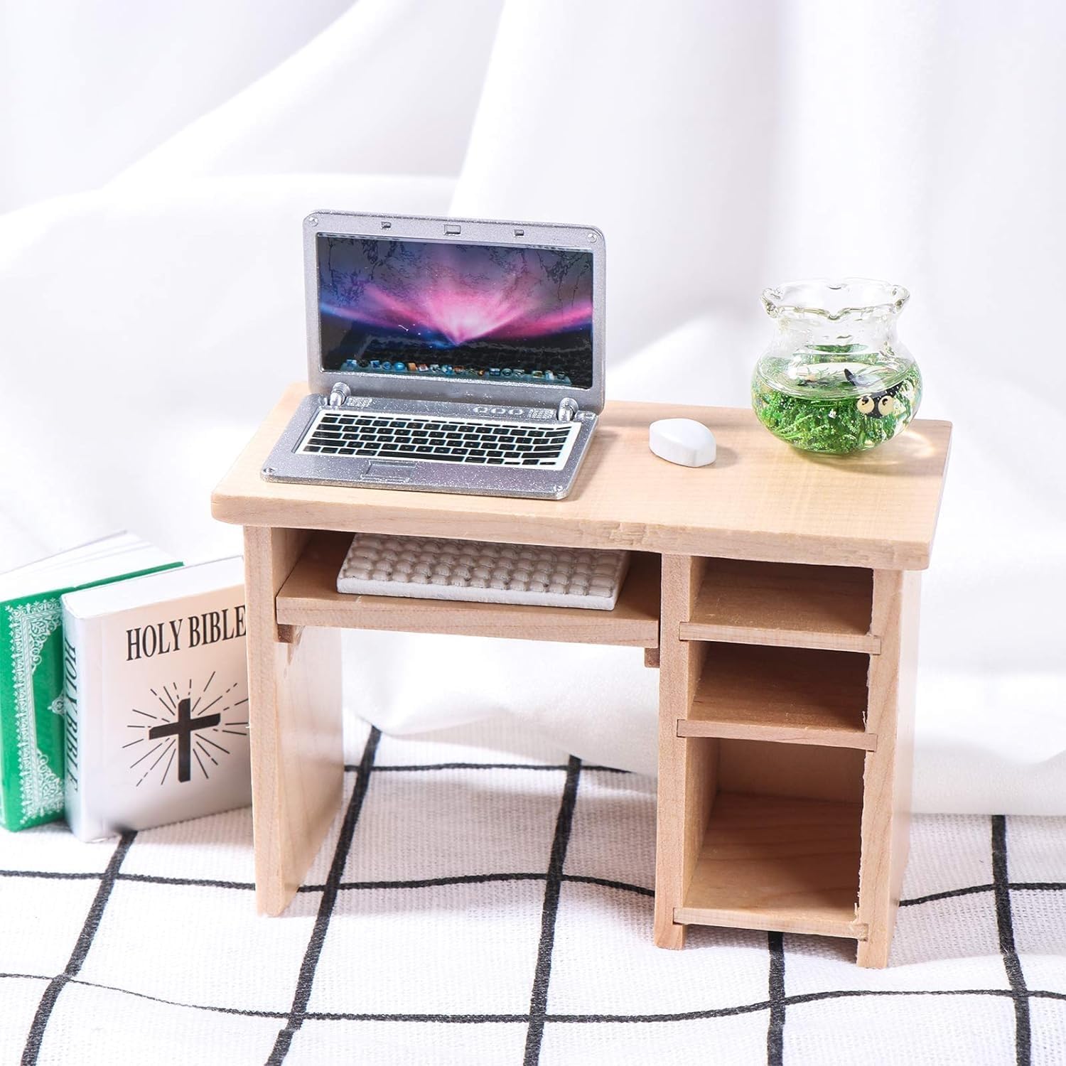 Dollhouse Miniature Laptop Computer and Office Table Doll House Simulation Notebook Accessories for Doll 1/6 1/12 Miniatures Pretend Play