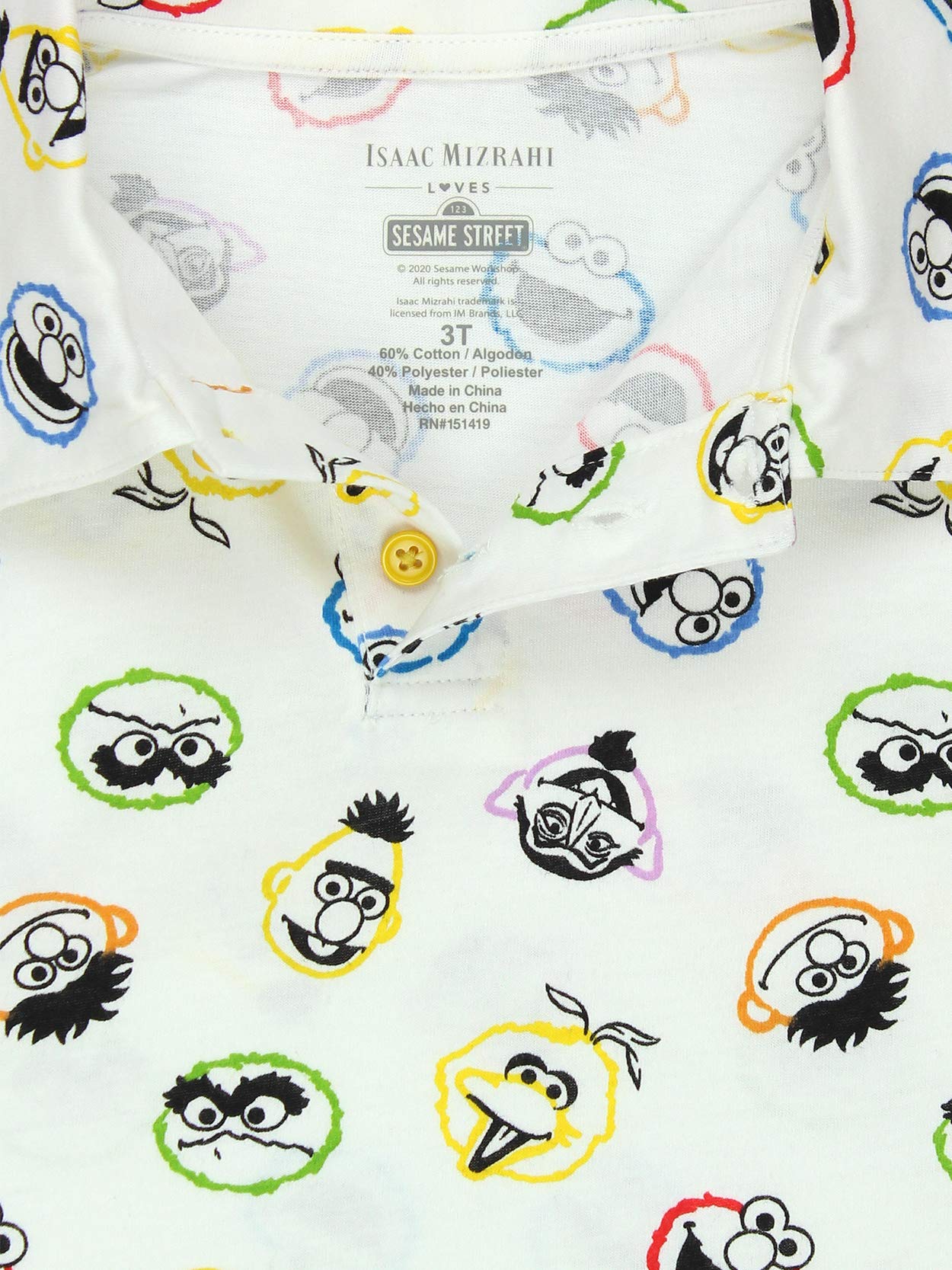 Isaac Mizrahi Loves Sesame Street Gang Elmo Baby Toddler Polo Collared Shirt (2T, White)