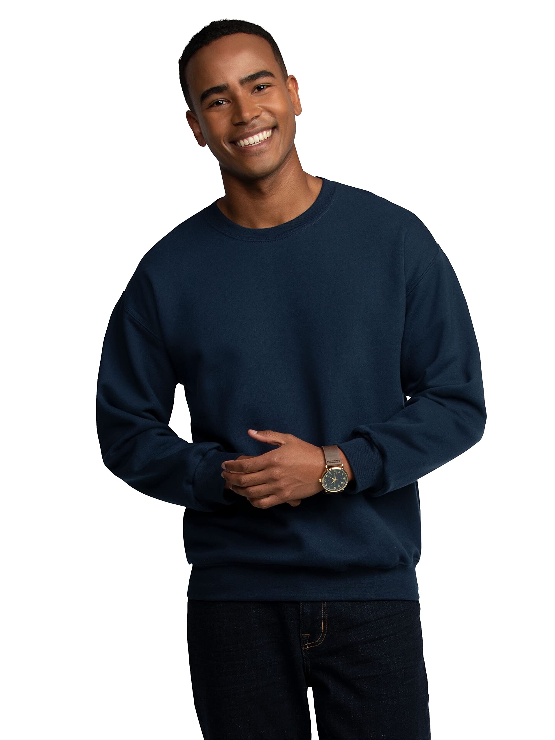 Fruit of the Loom Men's Moisture Wicking Eversoft Fleece Sweatshirt, Navy, Large