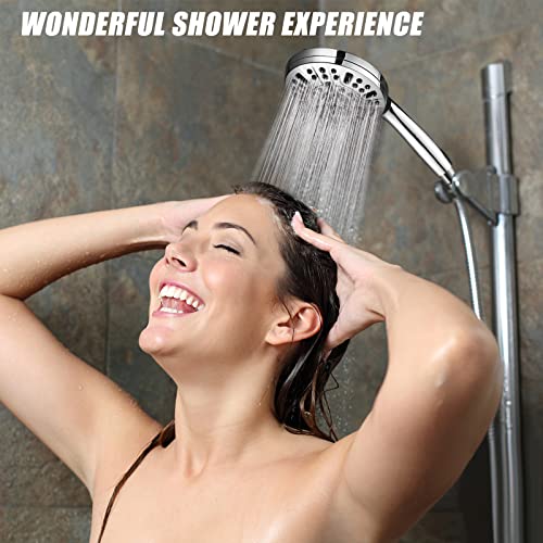 Likense High Pressure Shower Head with Handheld, 10 Spray Settings Water Saving Shower Heads with Stainless Steel Hose,Holder & PTFE Tape, Wider Silver Face for Tubs Tiles Walls Pets Cleaning