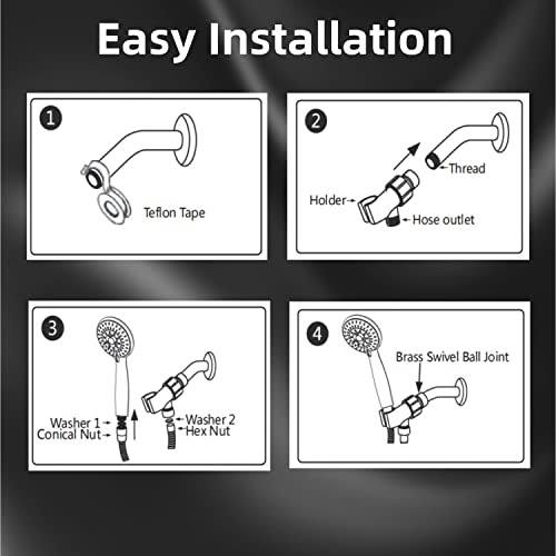 Likense High Pressure Shower Head with Handheld, 10 Spray Settings Water Saving Shower Heads with Stainless Steel Hose,Holder & PTFE Tape, Wider Silver Face for Tubs Tiles Walls Pets Cleaning